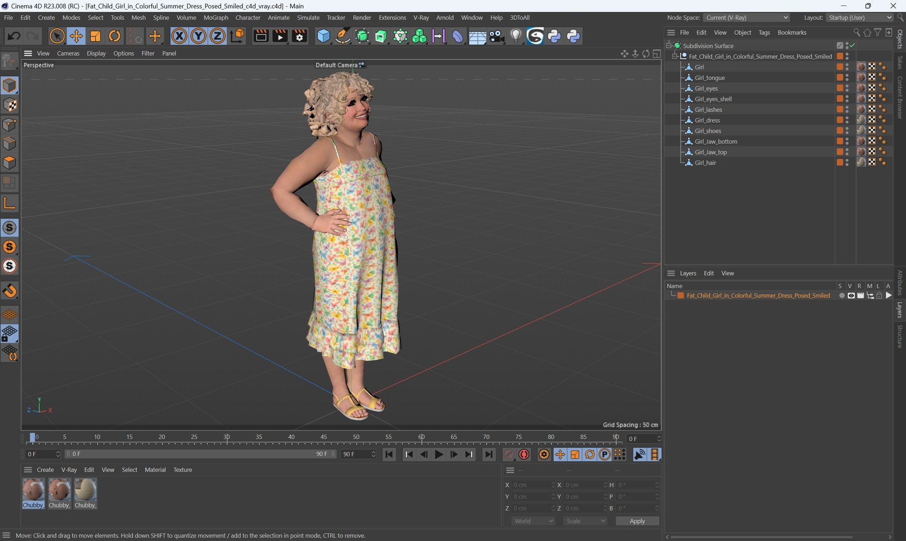 Fat Child Girl In Colorful Summer Dress Posed Smiled 3D Model ...