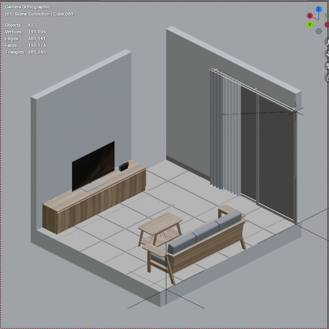3D Isometric Living Room Interior 3D Render Illustration Model ...