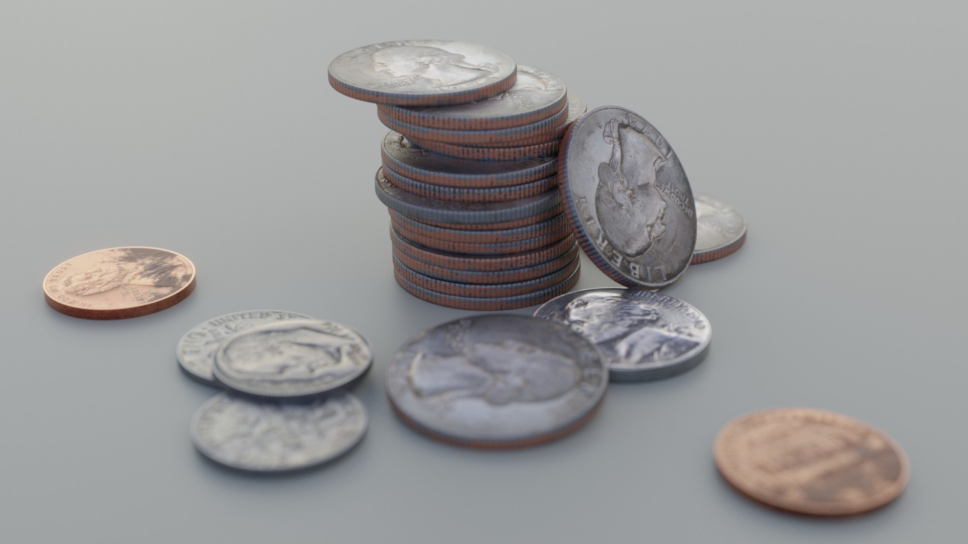 Four Dollars And Eighty Seven Cents In Various Coins Model - TurboSquid ...