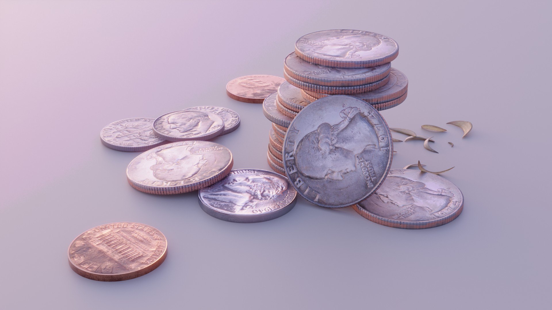 Four Dollars And Eighty Seven Cents In Various Coins Model - TurboSquid ...