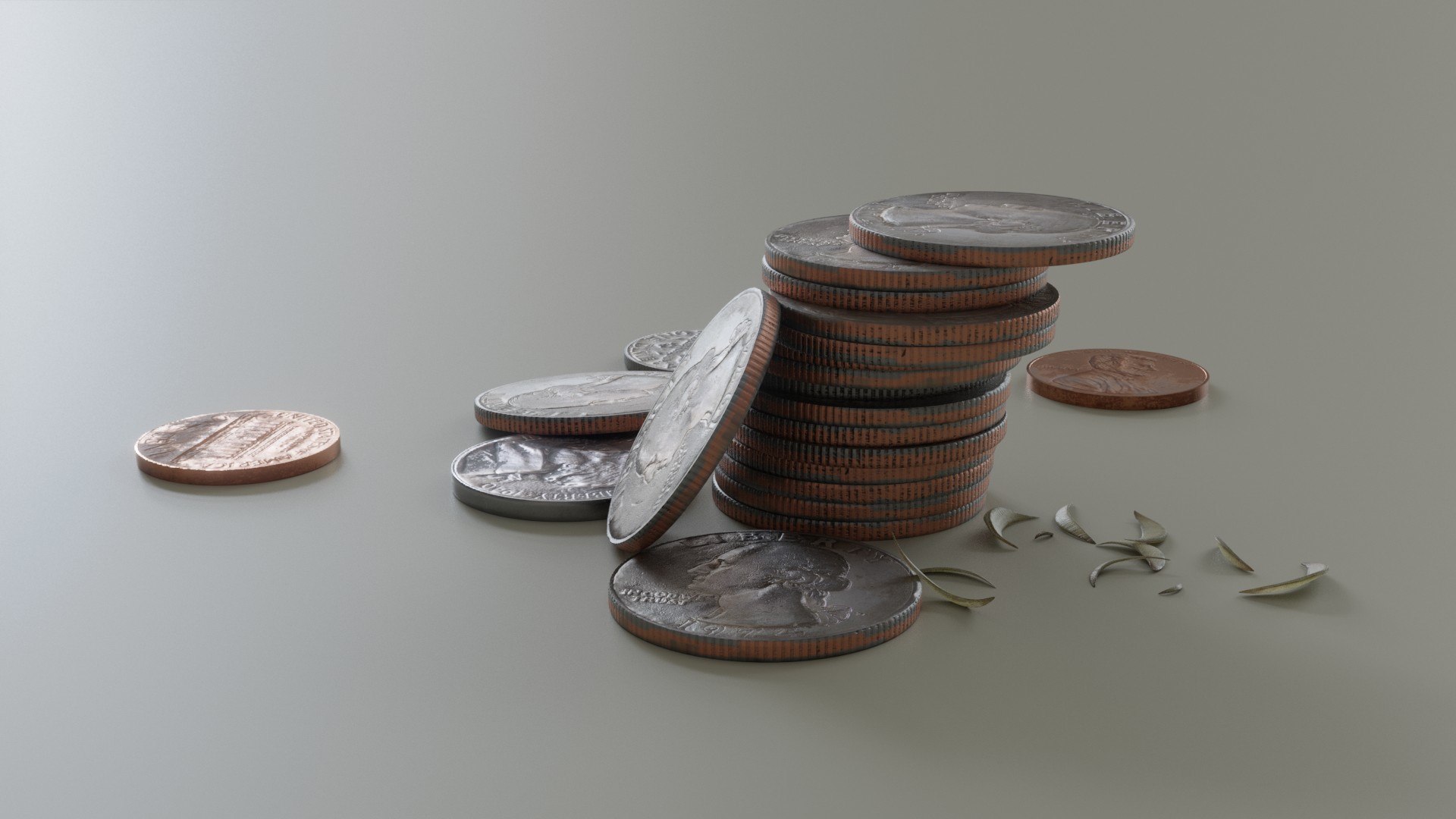 Four Dollars And Eighty Seven Cents In Various Coins Model - TurboSquid ...