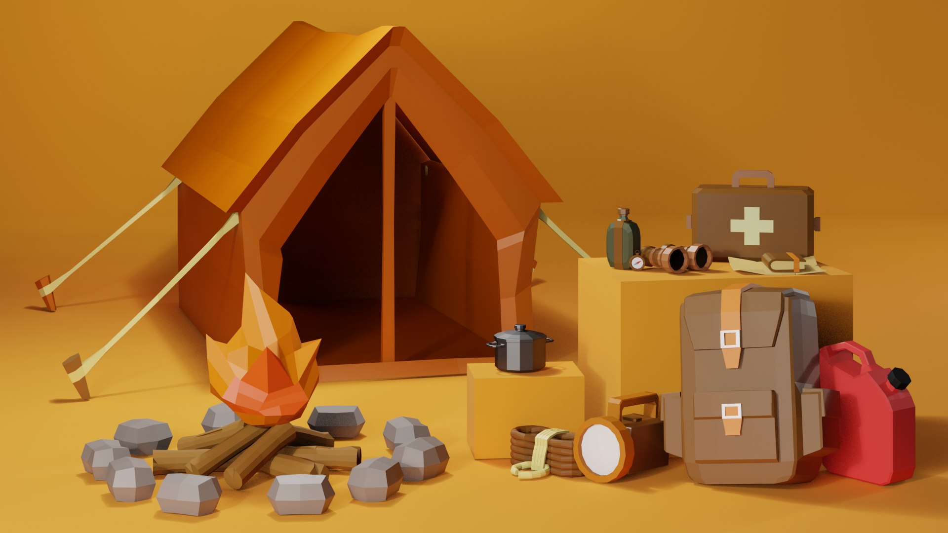 Low Poly Complete Adventure Pack Essential Survival Props 3D Model ...
