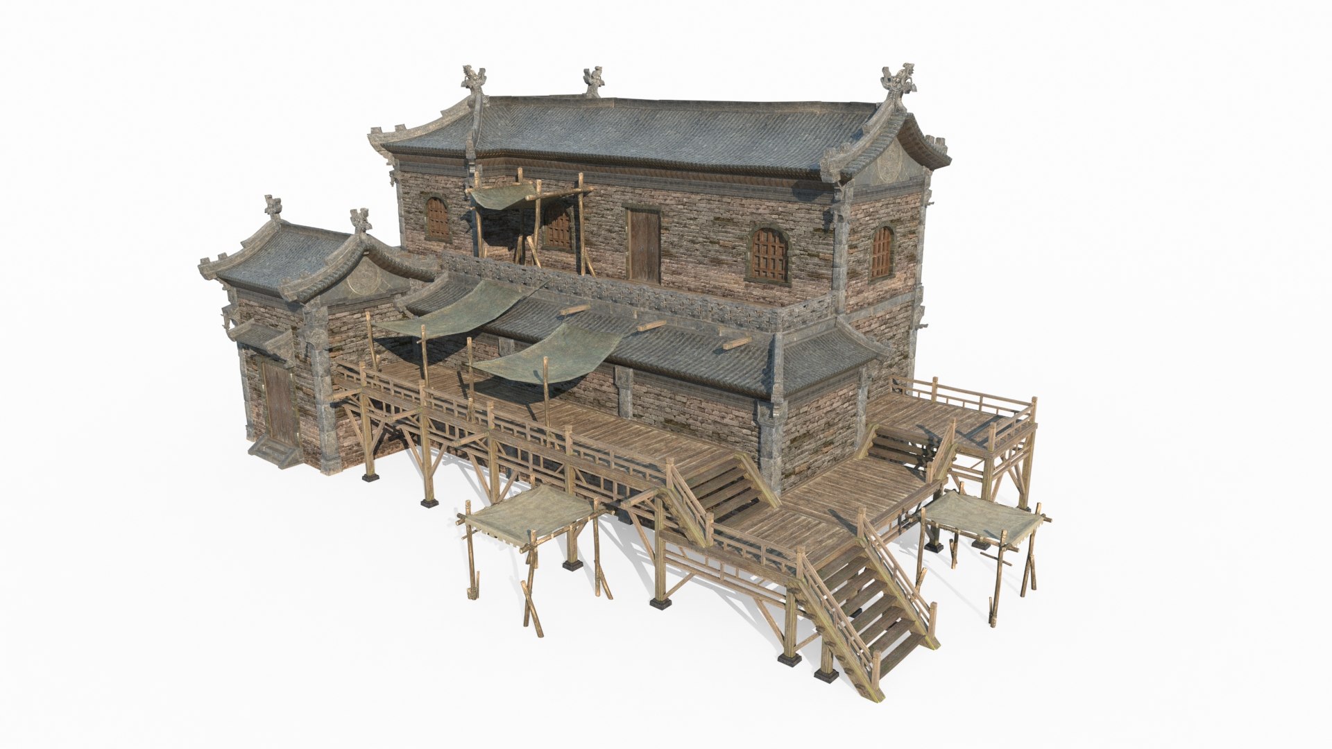 3D Model Two-storey Residential Buildings In Ancient Asia - TurboSquid ...