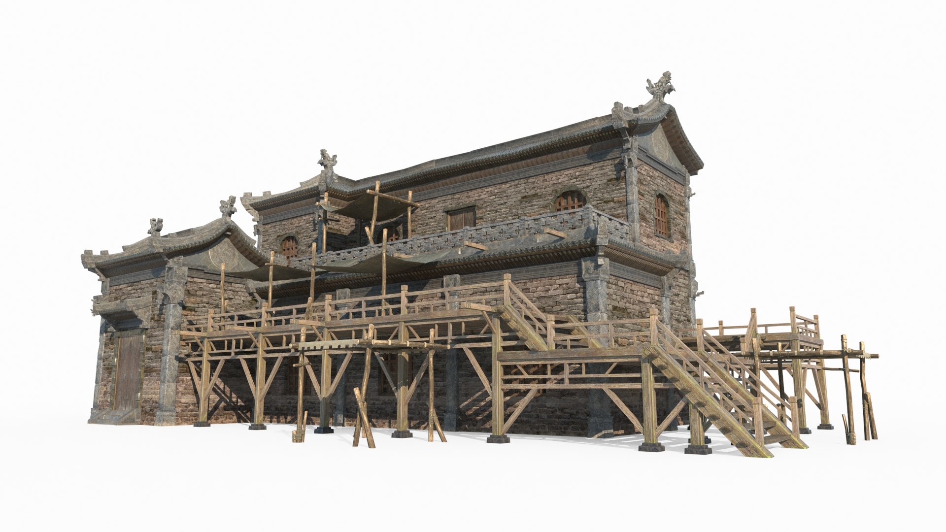 3D Model Two-storey Residential Buildings In Ancient Asia - TurboSquid ...