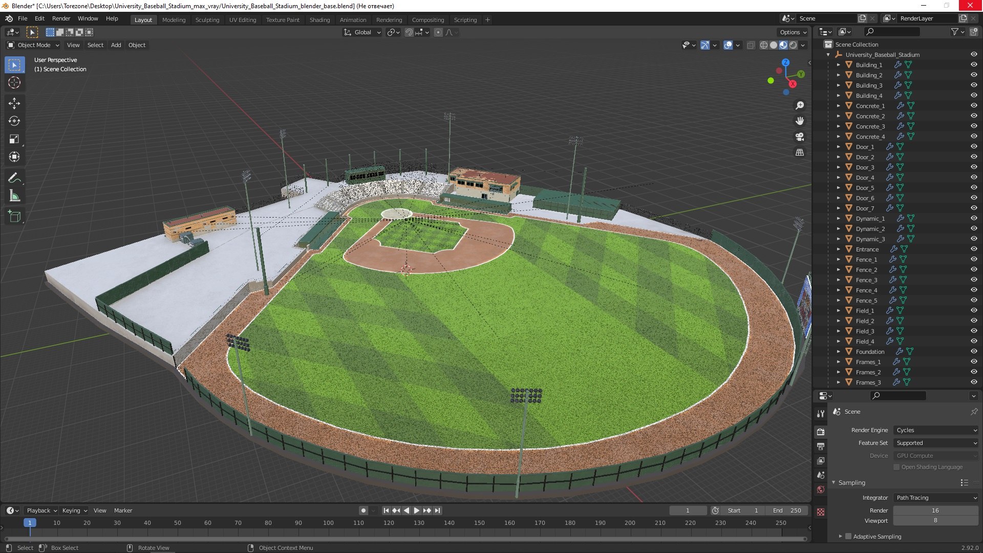 University Baseball Stadium 3D - TurboSquid 2289505