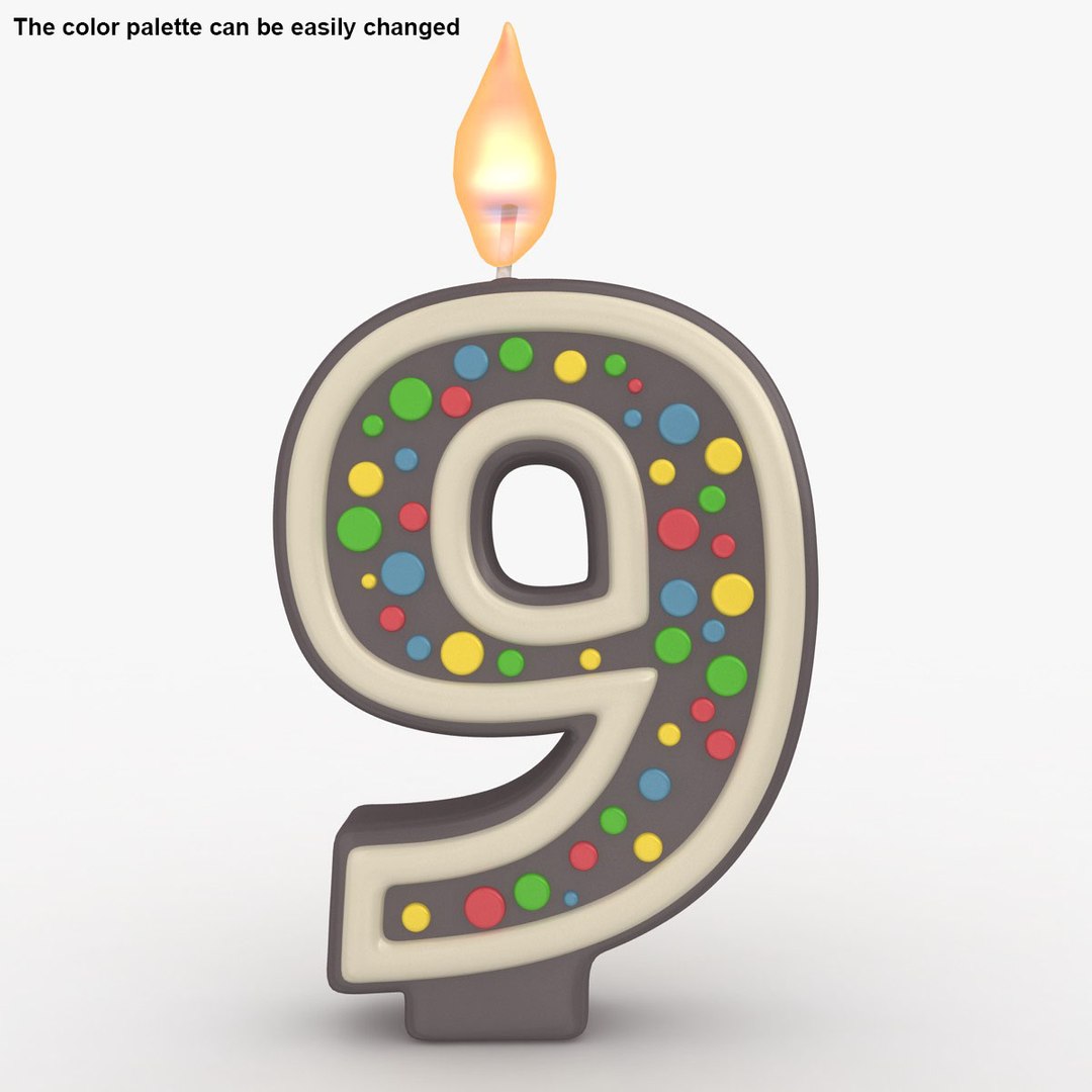 3d Realistic Number Candle 9