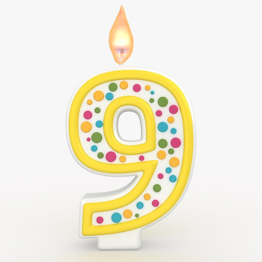 3d Realistic Number Candle 9