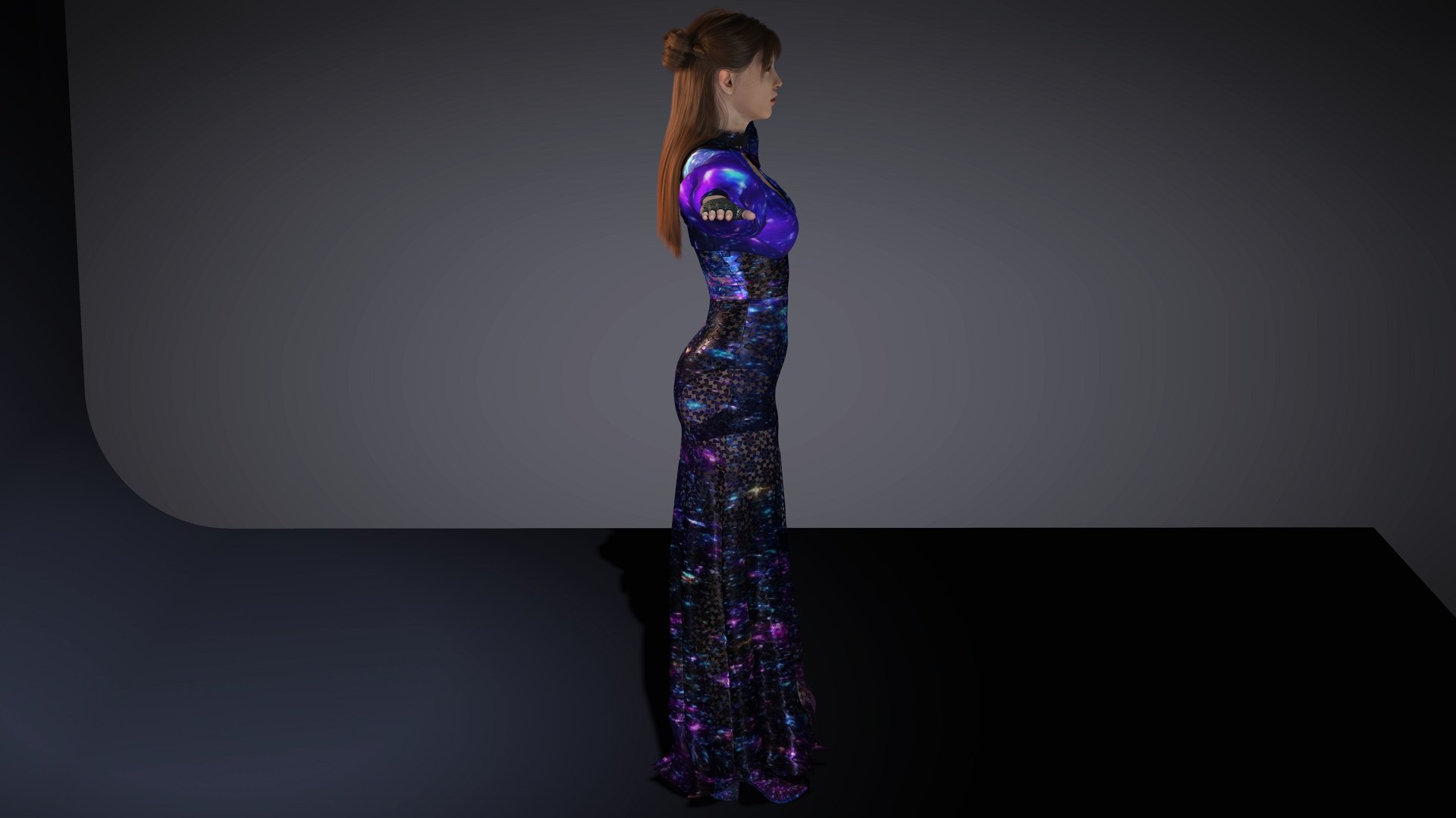 3D Model Girl Galaxy-themed Dress Celestial Fashion Starry Night ...