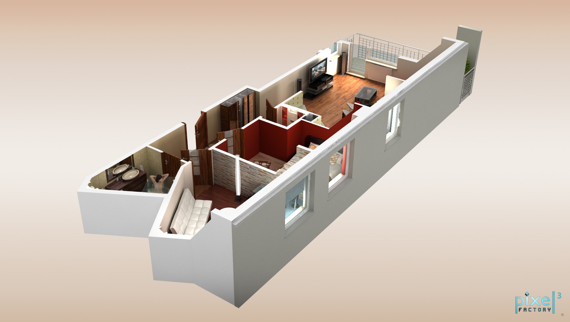 3d Model Of Apartment Cross-section