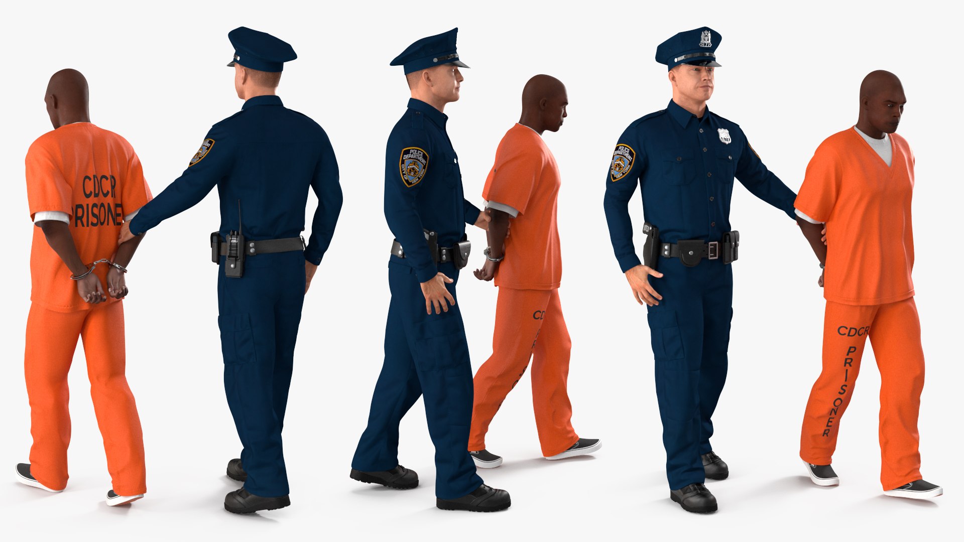 3D Police Officer Escorting Black Prisoner Model - TurboSquid 2377667