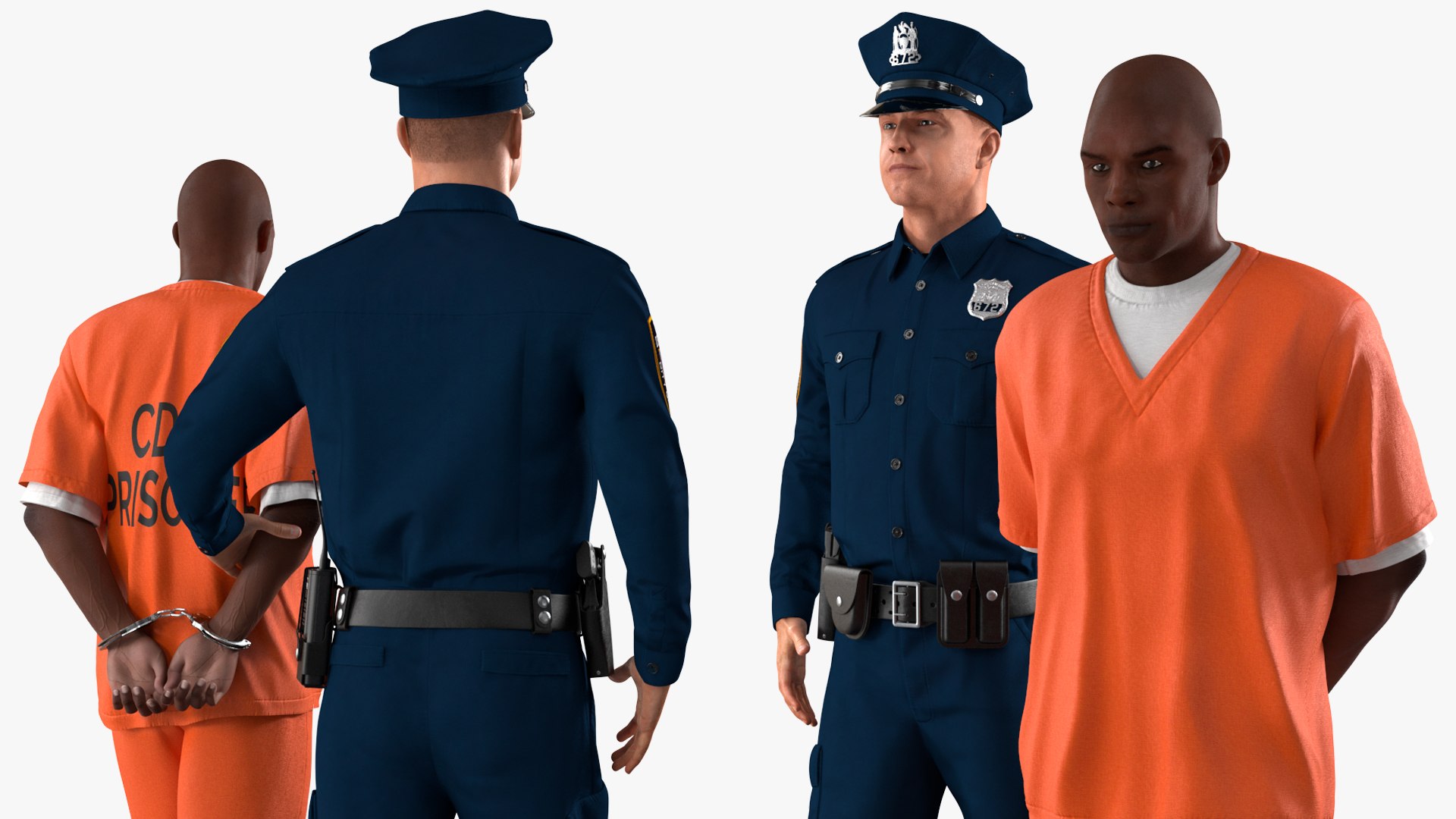 3D Police Officer Escorting Black Prisoner Model - TurboSquid 2377667