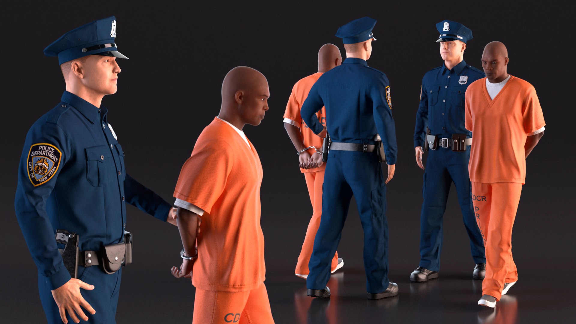 3D Police Officer Escorting Black Prisoner Model - TurboSquid 2377667