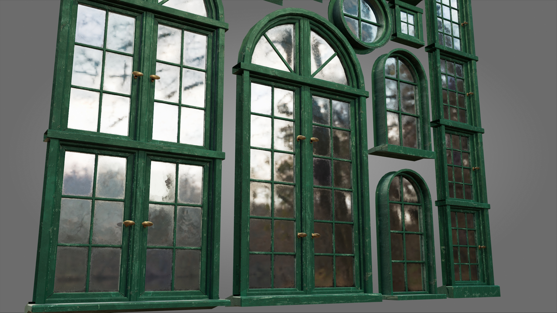 3D Old Lattice Windows Green - PBR model - TurboSquid 1848164