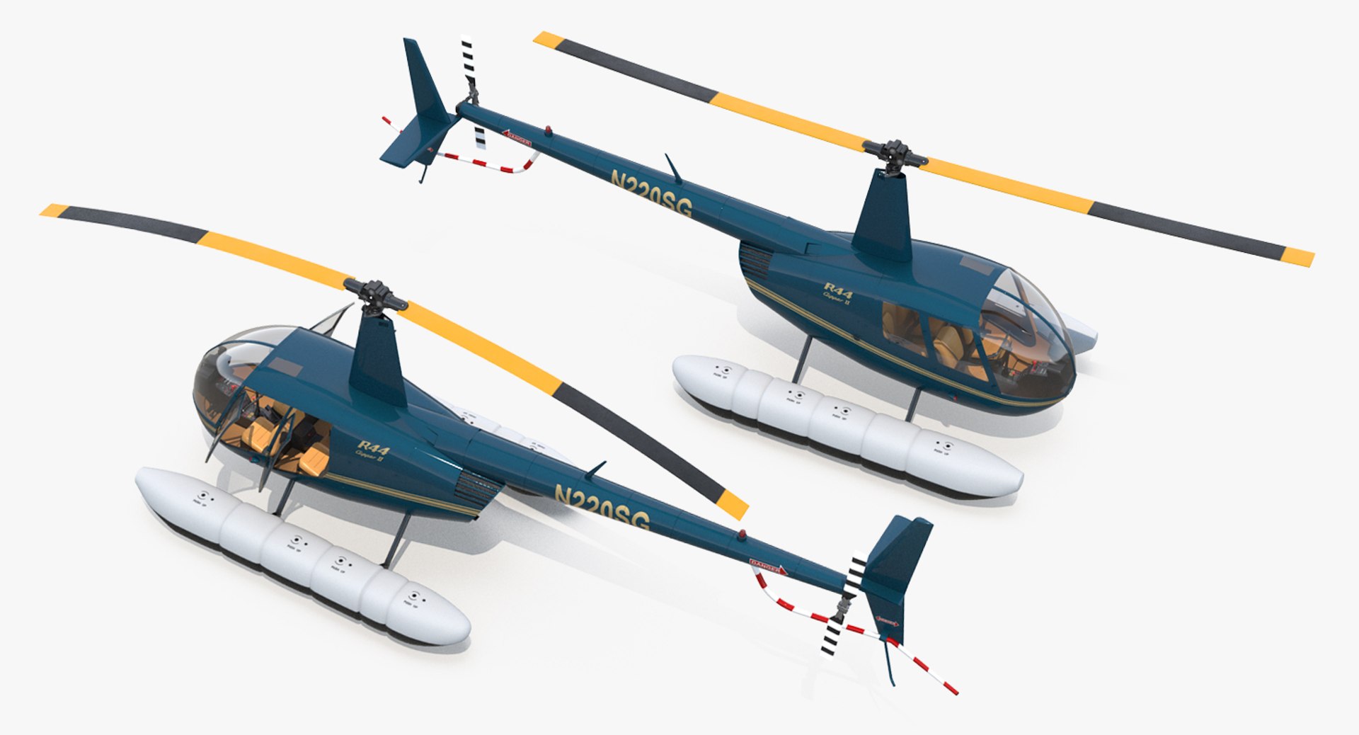 3d Model Helicopter Robinson R44 Floats
