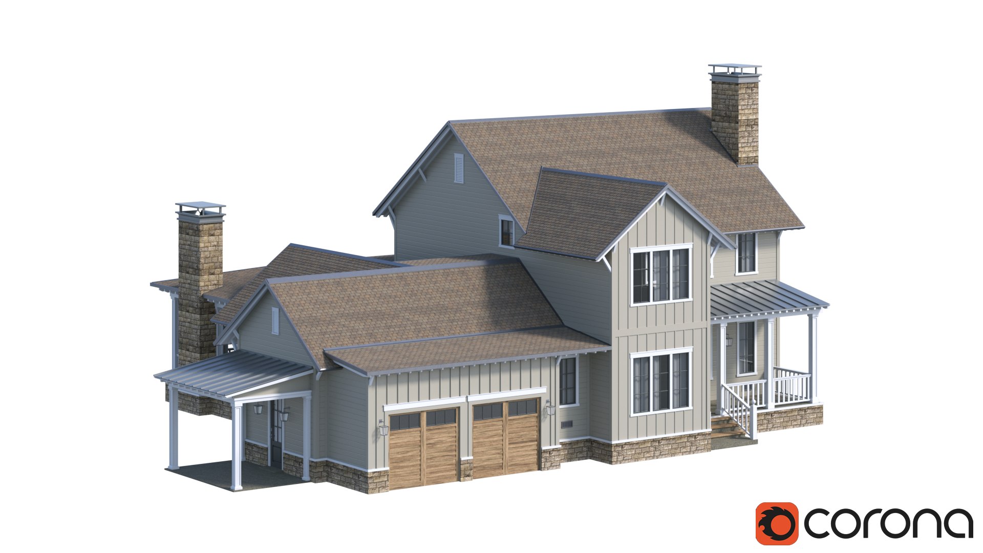 Free FREE American Craftsman Bungalow - Mid-Poly PBR Two-Story House ...