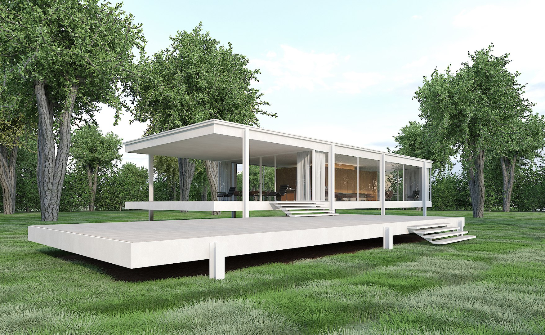 Edith Farnsworth House Exterior And Interior Model - TurboSquid 2295137