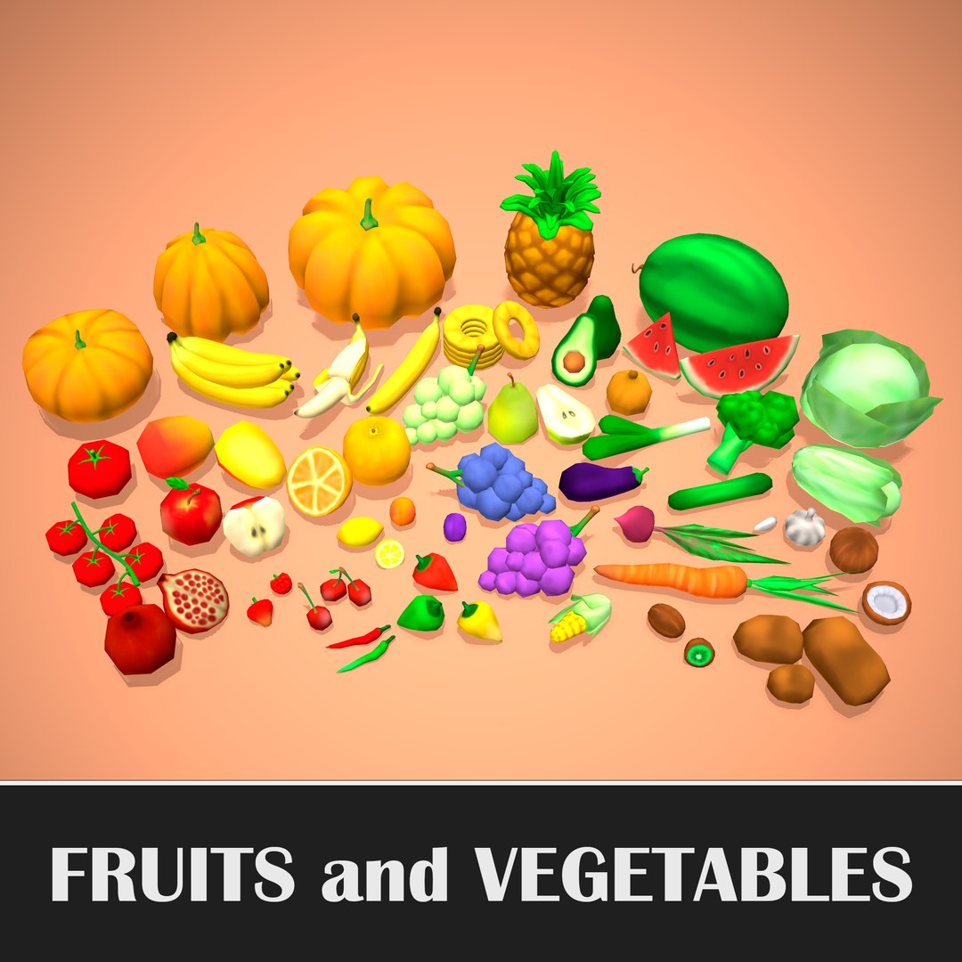 Fruits And Vegetables - Stylized Food Pack Low-poly 3D Model ...