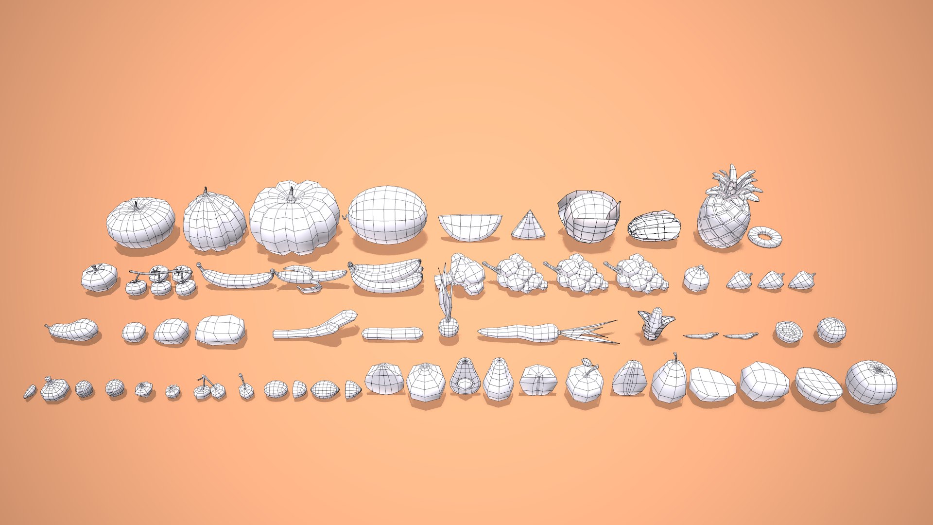 Fruits And Vegetables - Stylized Food Pack Low-poly 3D Model ...