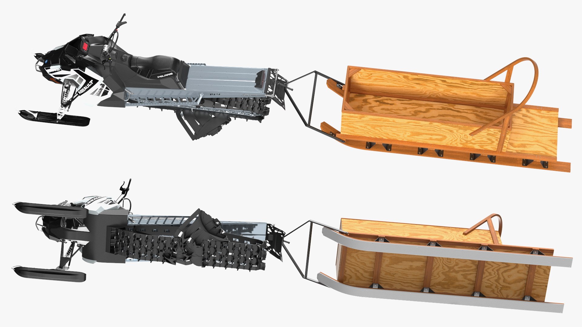 3D Snowmobile Whith Box Freight Sled Rigged Model - TurboSquid 2113823