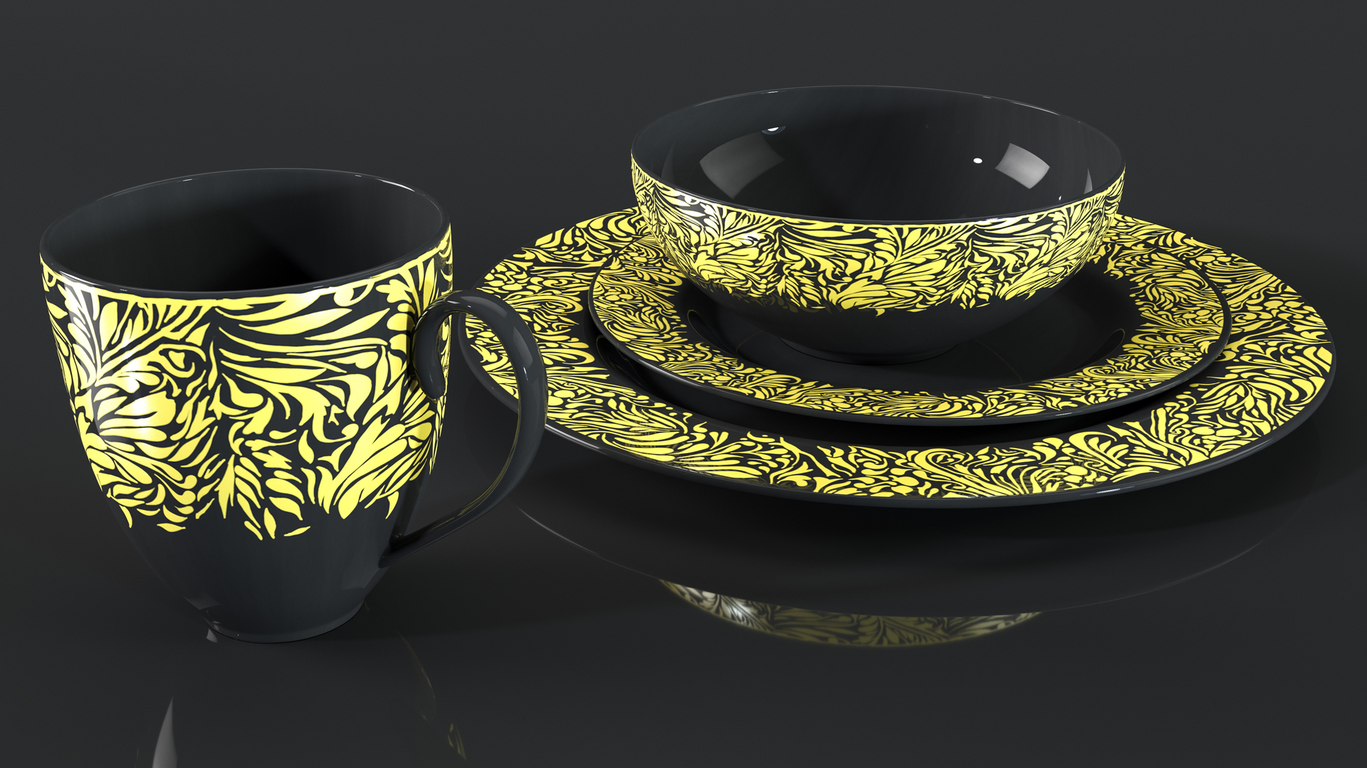 3D black gold dinnerware set - TurboSquid 1511187