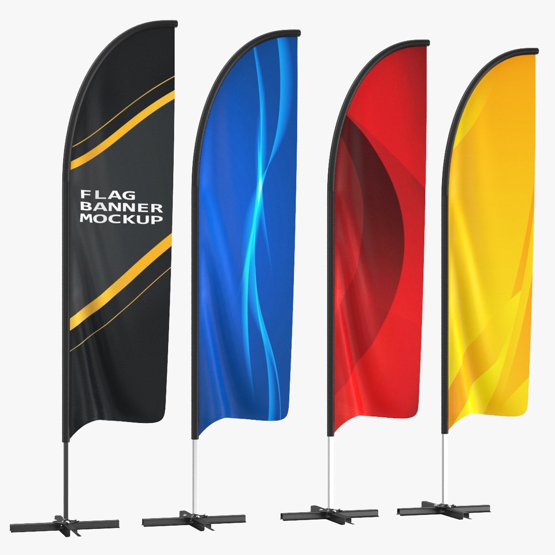3D Detailed Four Flag Banners - TurboSquid 2072098