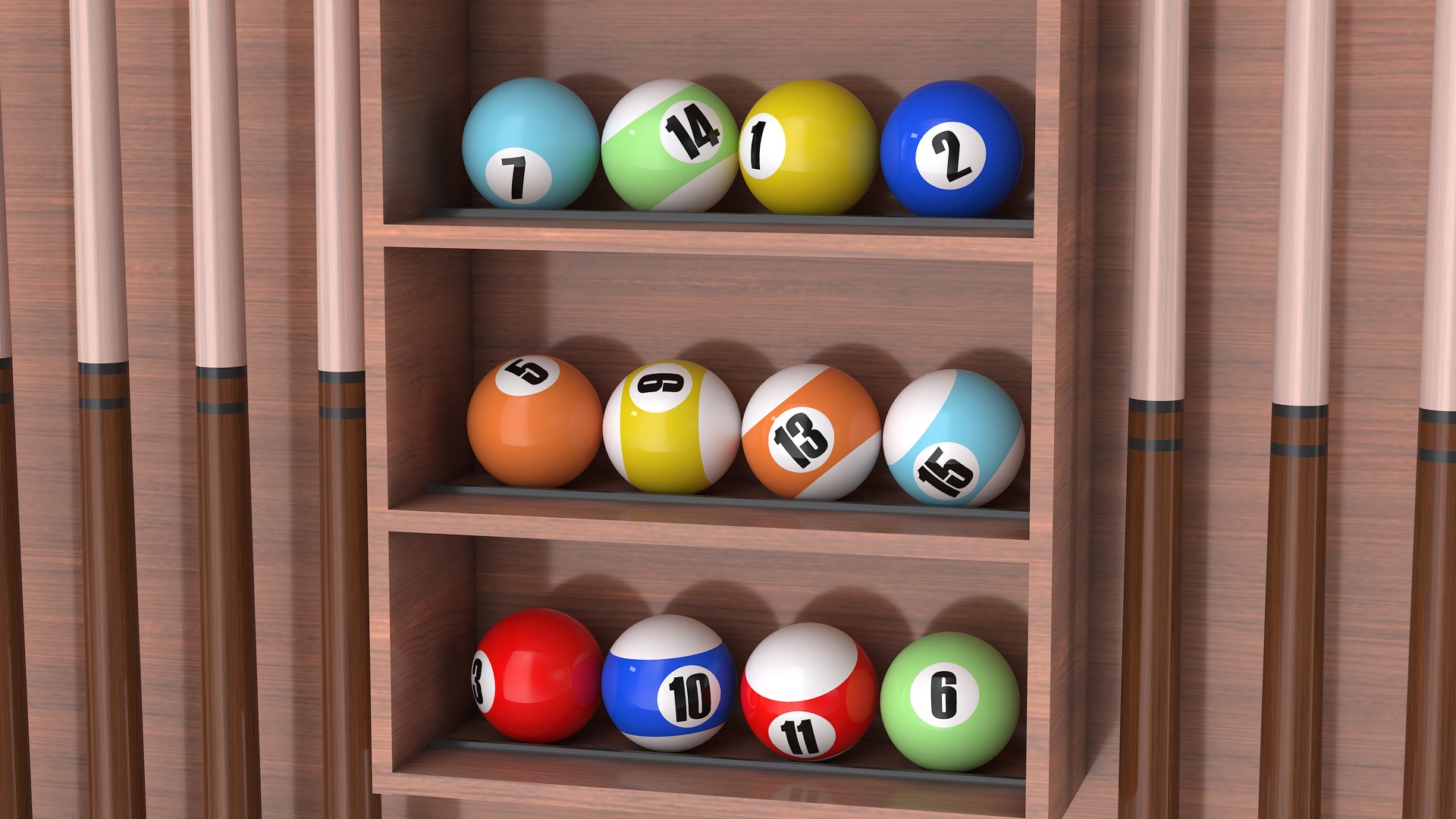 Wooden Billiard Cue Rack Set 3D Model - TurboSquid 2303347
