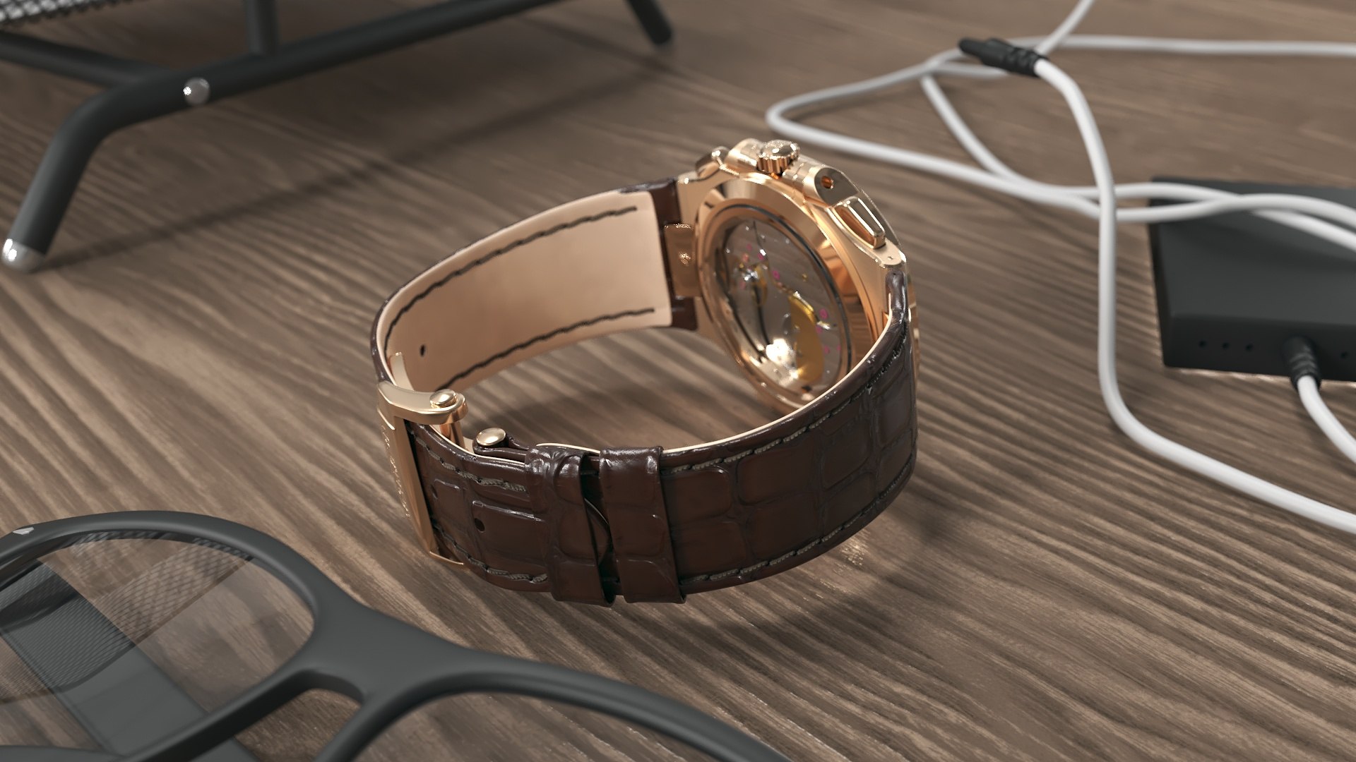 3D Nautilus 5980R Patek Philippe Chronograph Leather Watch - TurboSquid ...