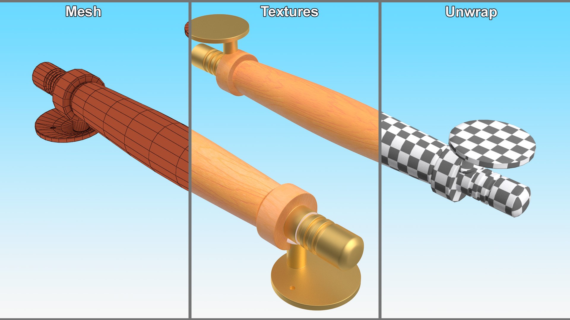 Door Gold Handle With Wooden Oval Insert Model - TurboSquid 2244506