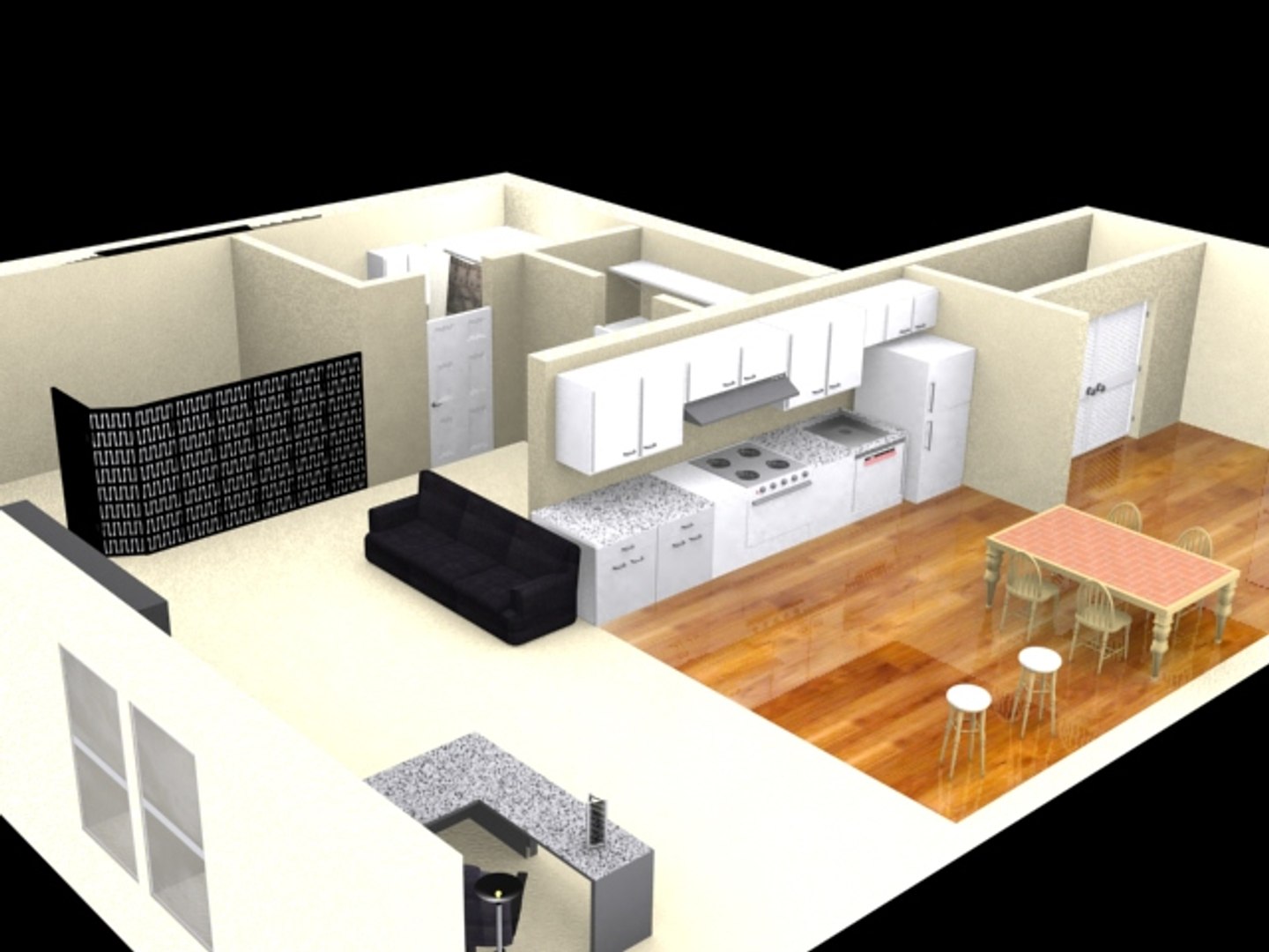 Studio Apartment 3d Model