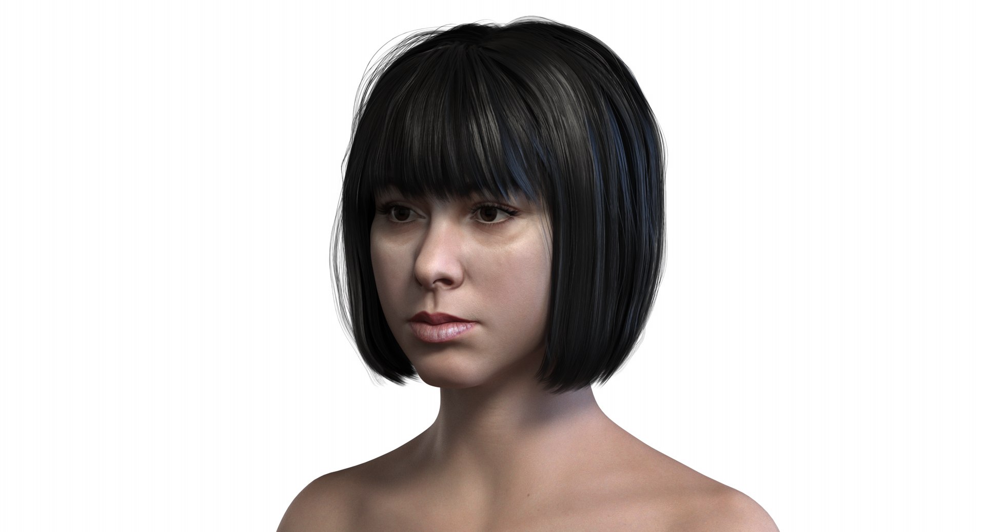 3D Realistic Short Straight Haircut With Bangs Black Hair 3D Model ...