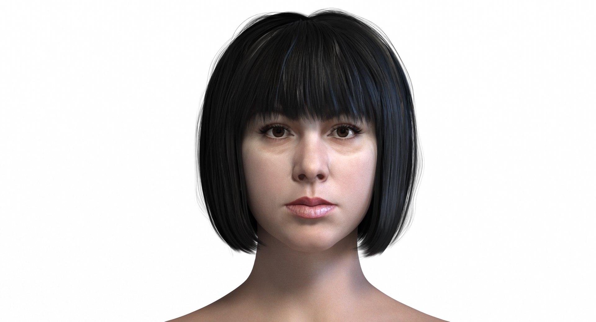 3D Realistic Short Straight Haircut With Bangs Black Hair 3D Model ...