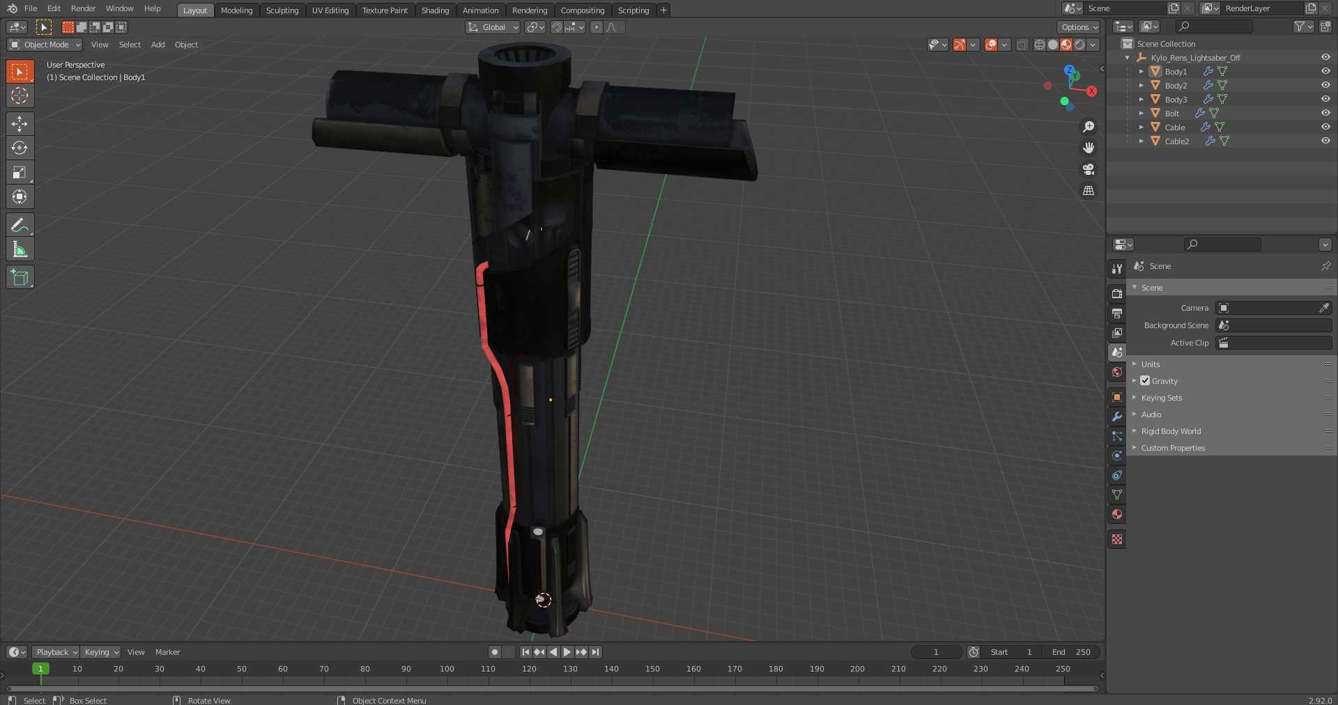 3D Model Kylo Rens Lightsaber Off - TurboSquid 2248022