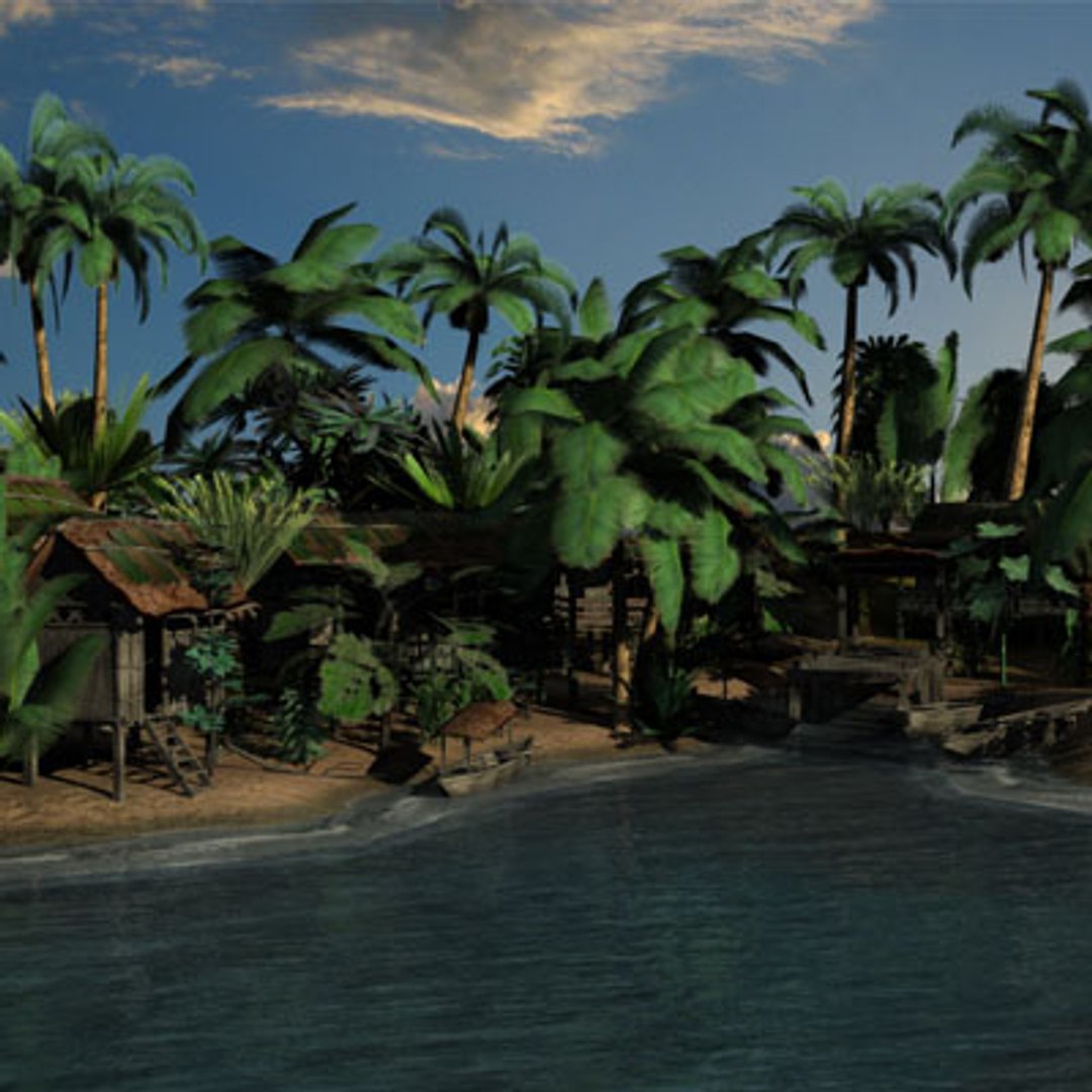 3d tropic level ps2 trees bushes model