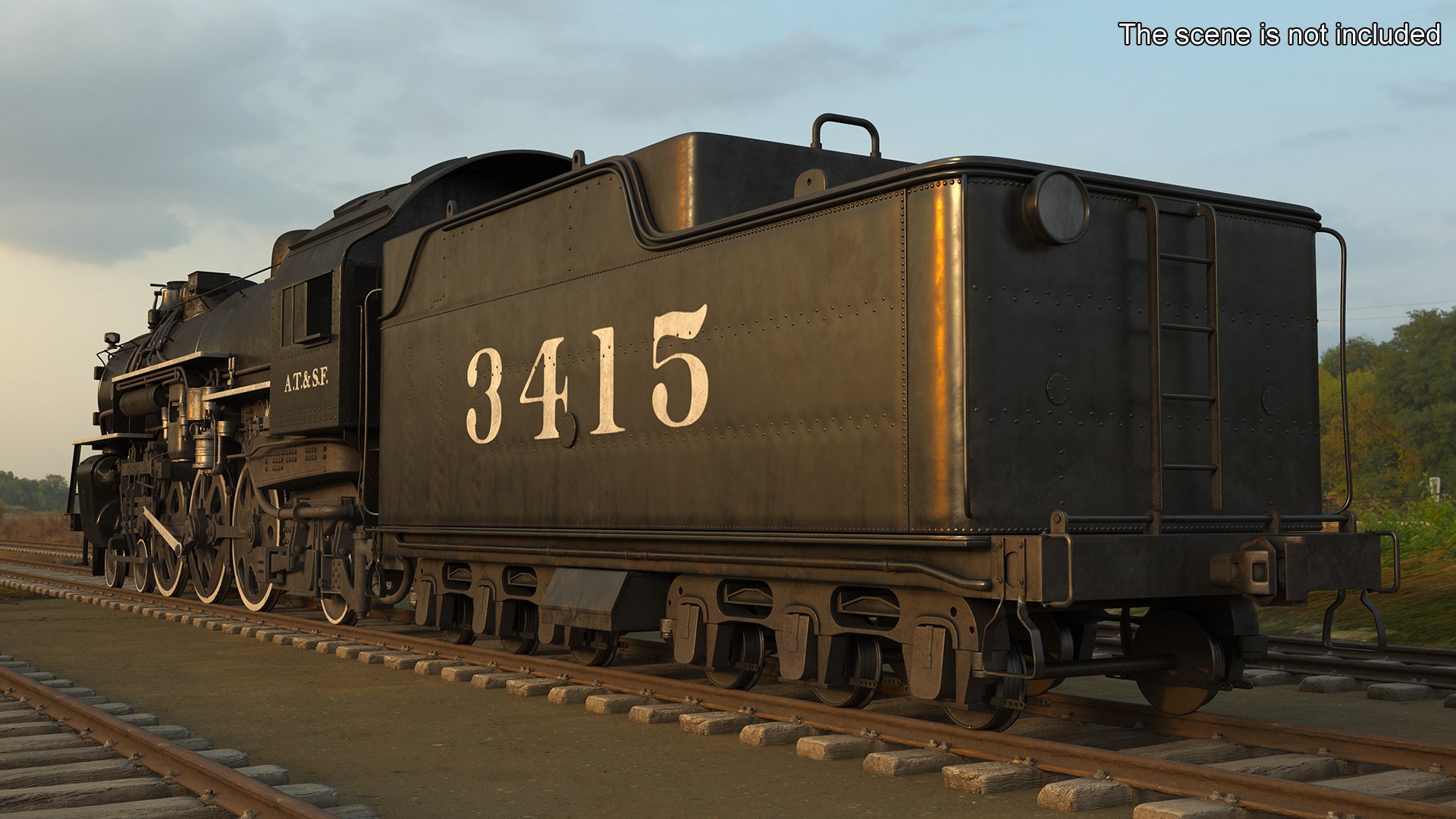 3D Vintage Steam Locomotive ATSF 3415 Rigged For Cinema 4D - TurboSquid 2253922