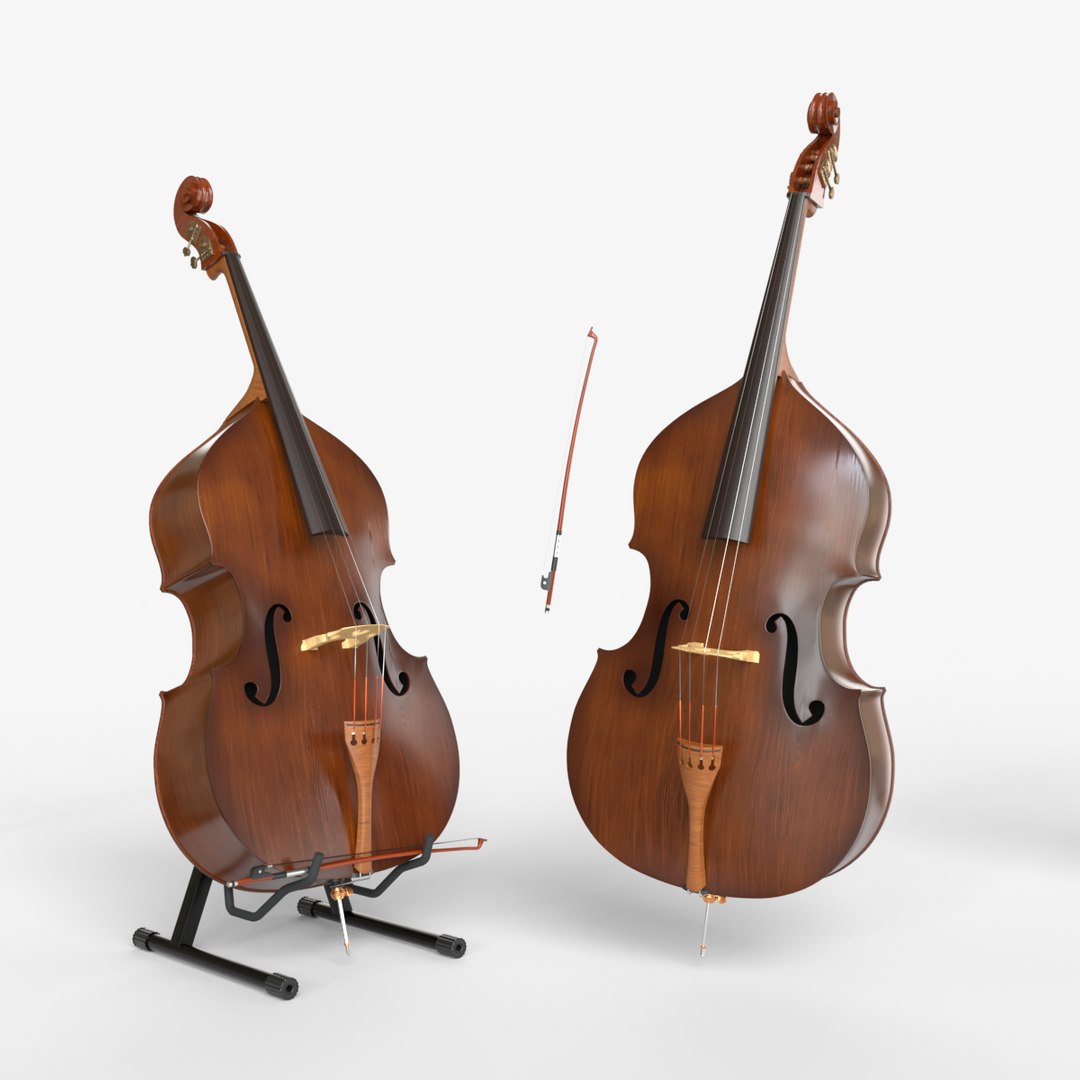 Double Bass Music Instrument With Bow And Stand 3D Model - TurboSquid ...