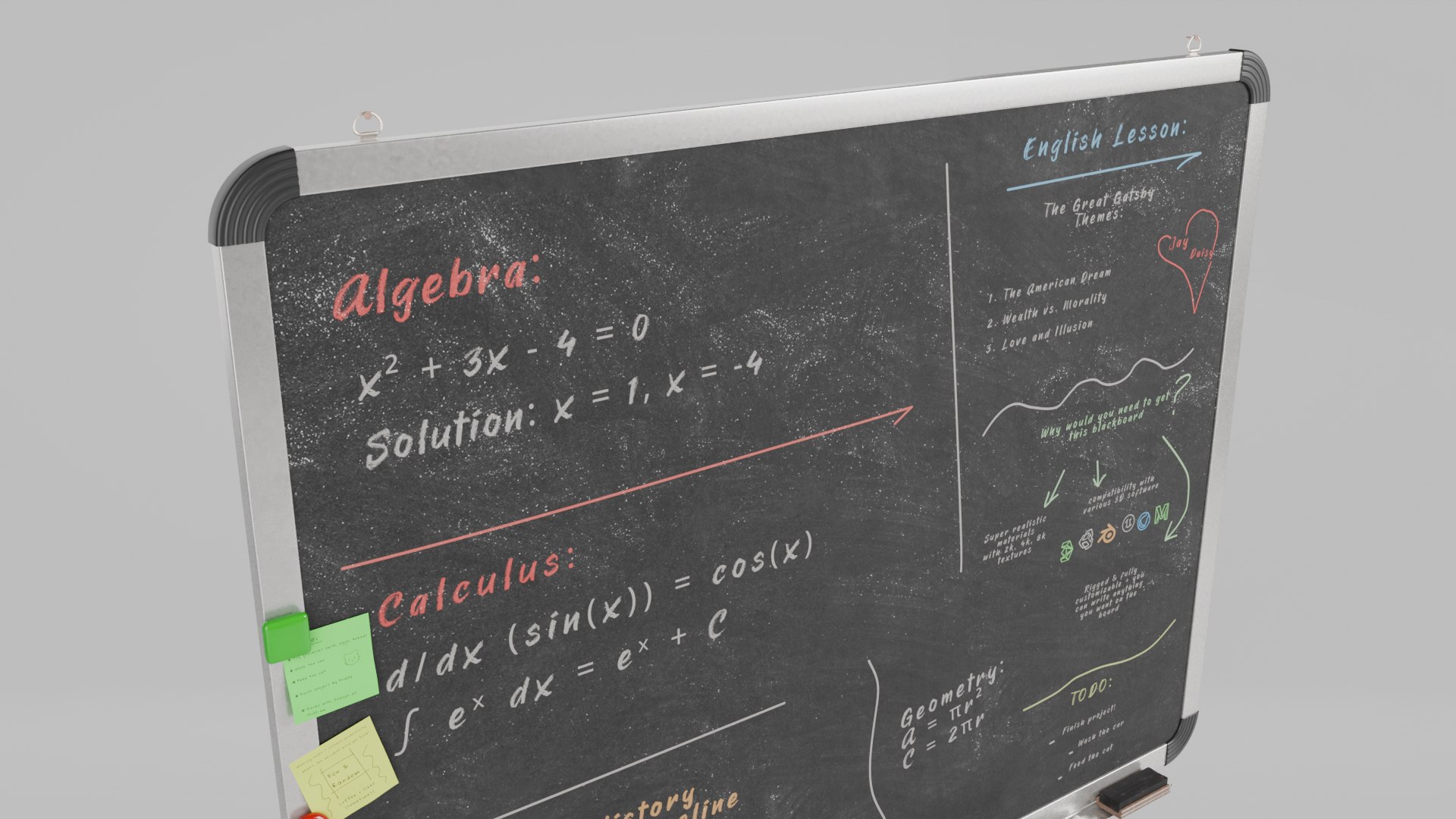 3D Customizable Wall-Mounted Blackboard - Rectangular Metal Writing ...