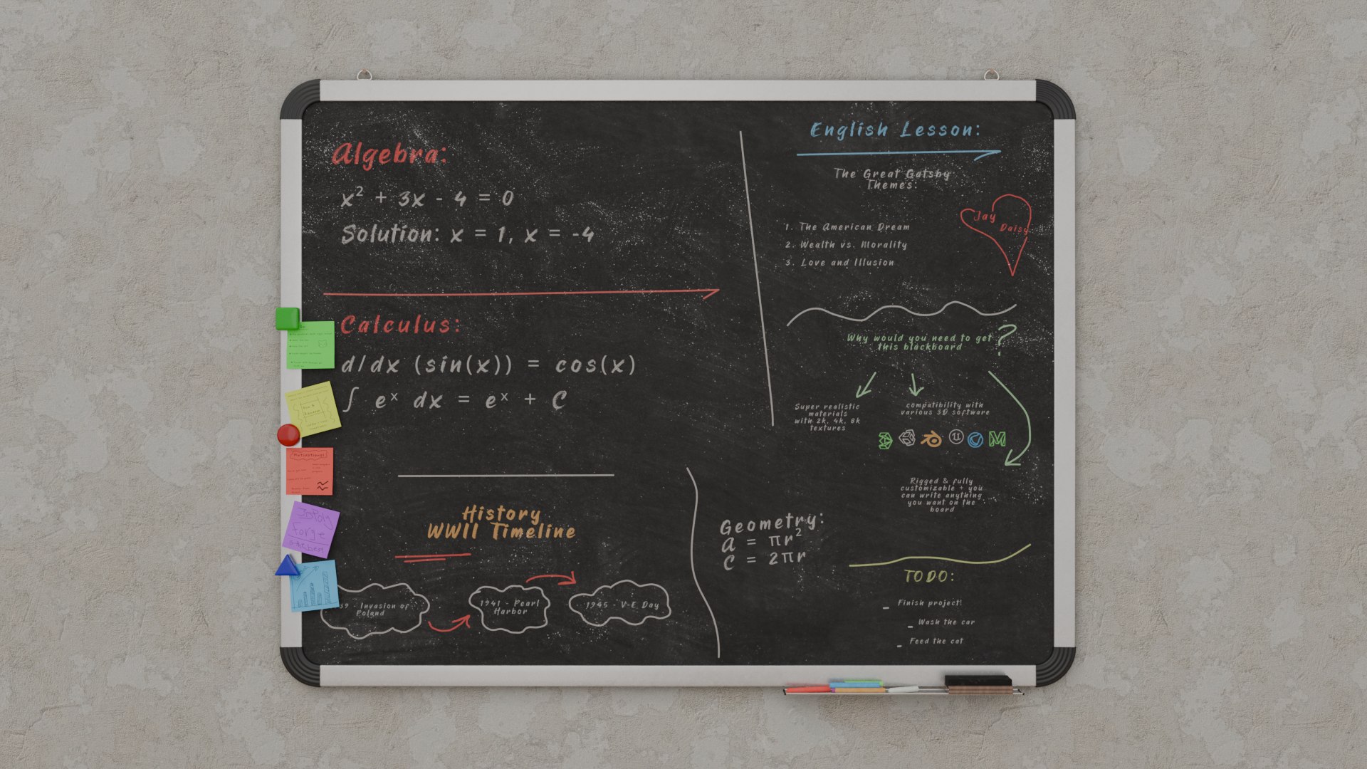 3D Customizable Wall-Mounted Blackboard - Rectangular Metal Writing ...