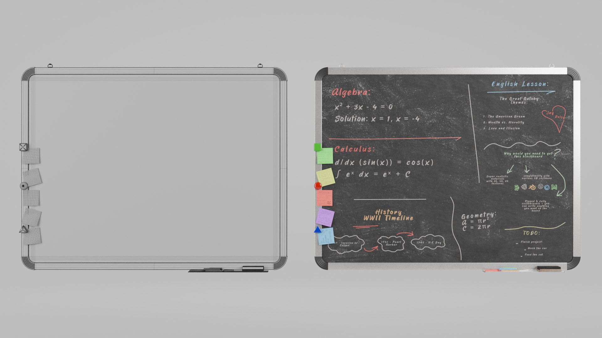 3D Customizable Wall-Mounted Blackboard - Rectangular Metal Writing ...