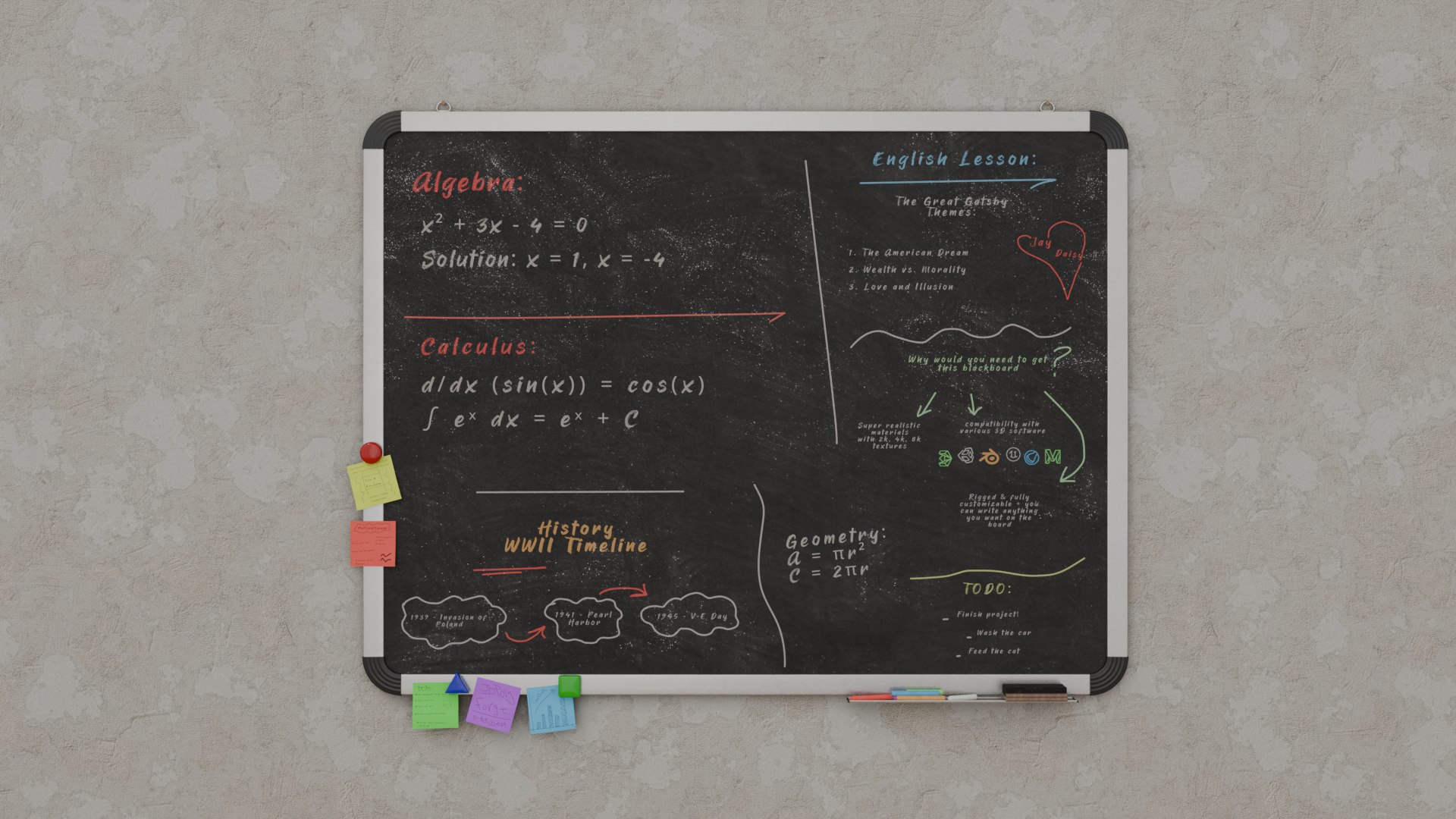 3D Wall Mounted Metal Blackboard Customizable Rectangular Board ...