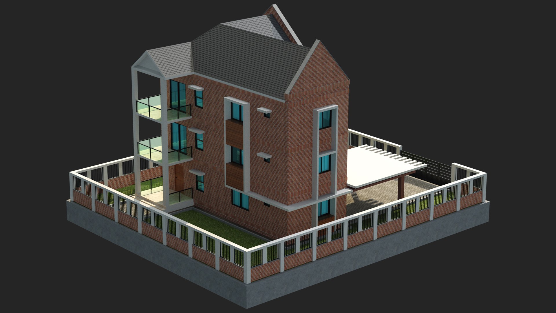 Three Storey Brick House 3D Model - TurboSquid 2238970