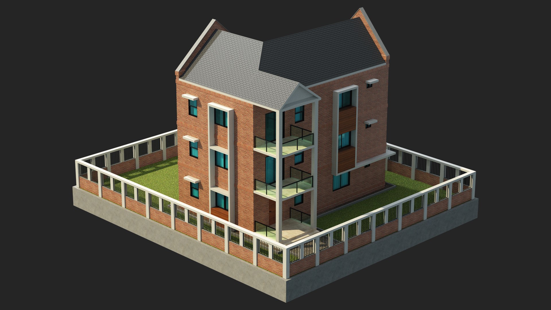 Three Storey Brick House 3D Model - TurboSquid 2238970