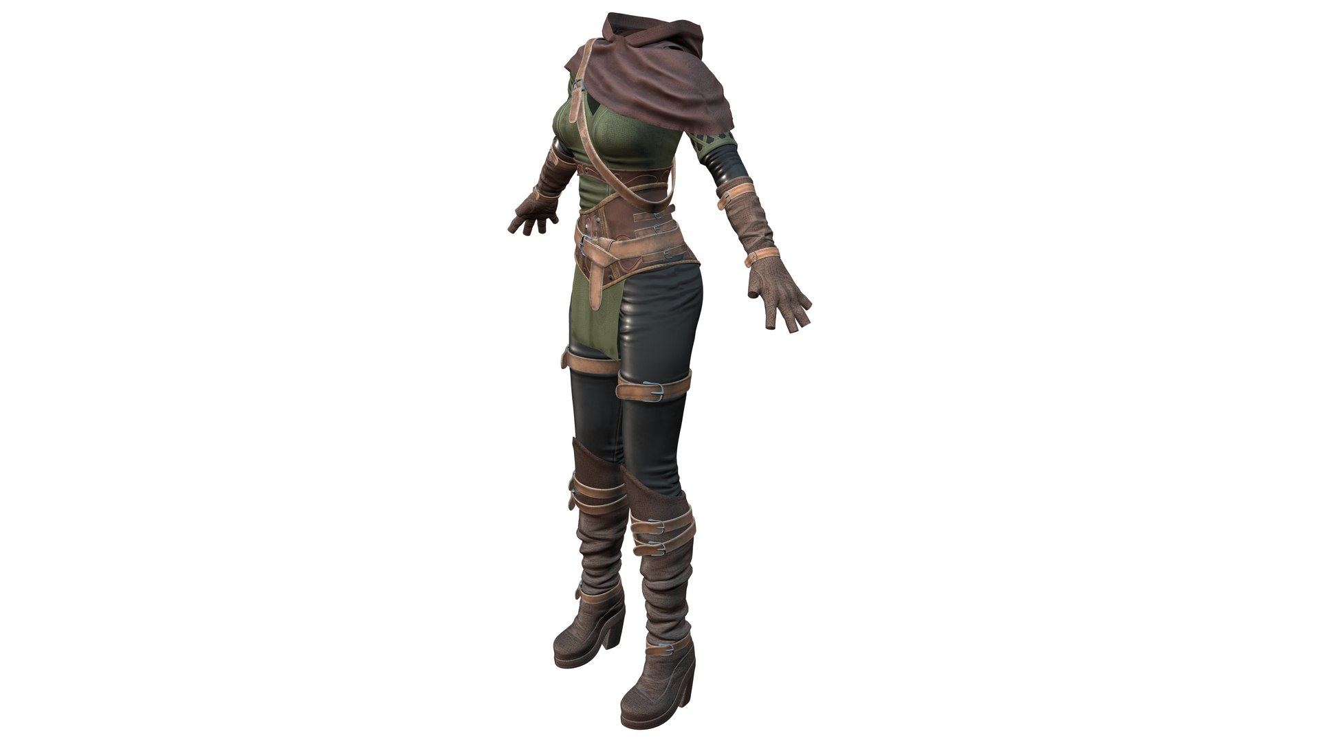 Medieval Fantasy Archer Outfit Top Pants Boots Gloves 3D Model ...