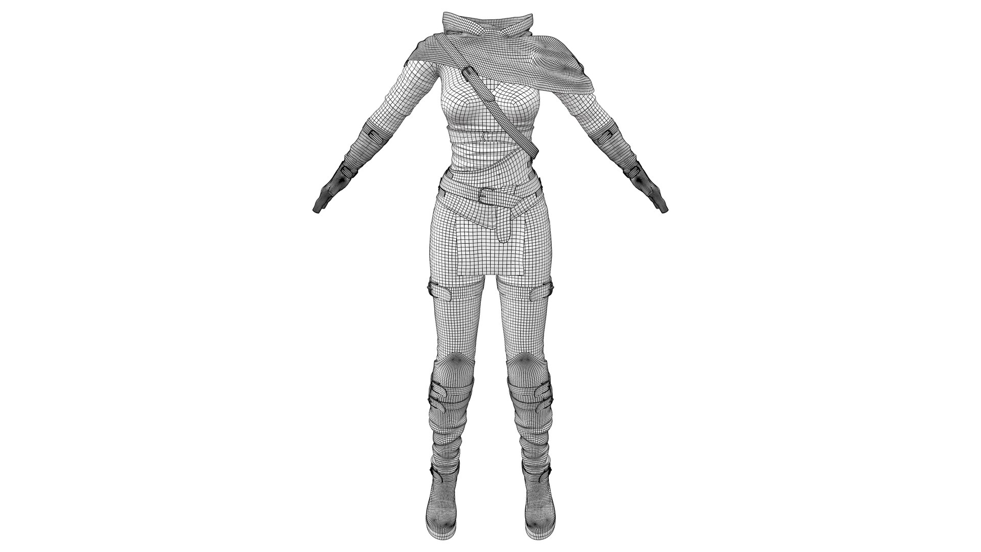 Medieval Fantasy Archer Outfit Top Pants Boots Gloves 3D Model ...