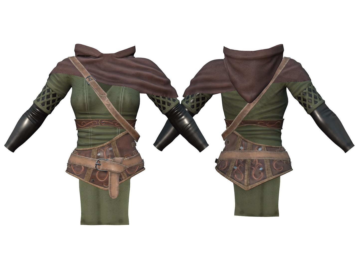 Medieval Fantasy Archer Outfit Top Pants Boots Gloves 3D Model ...