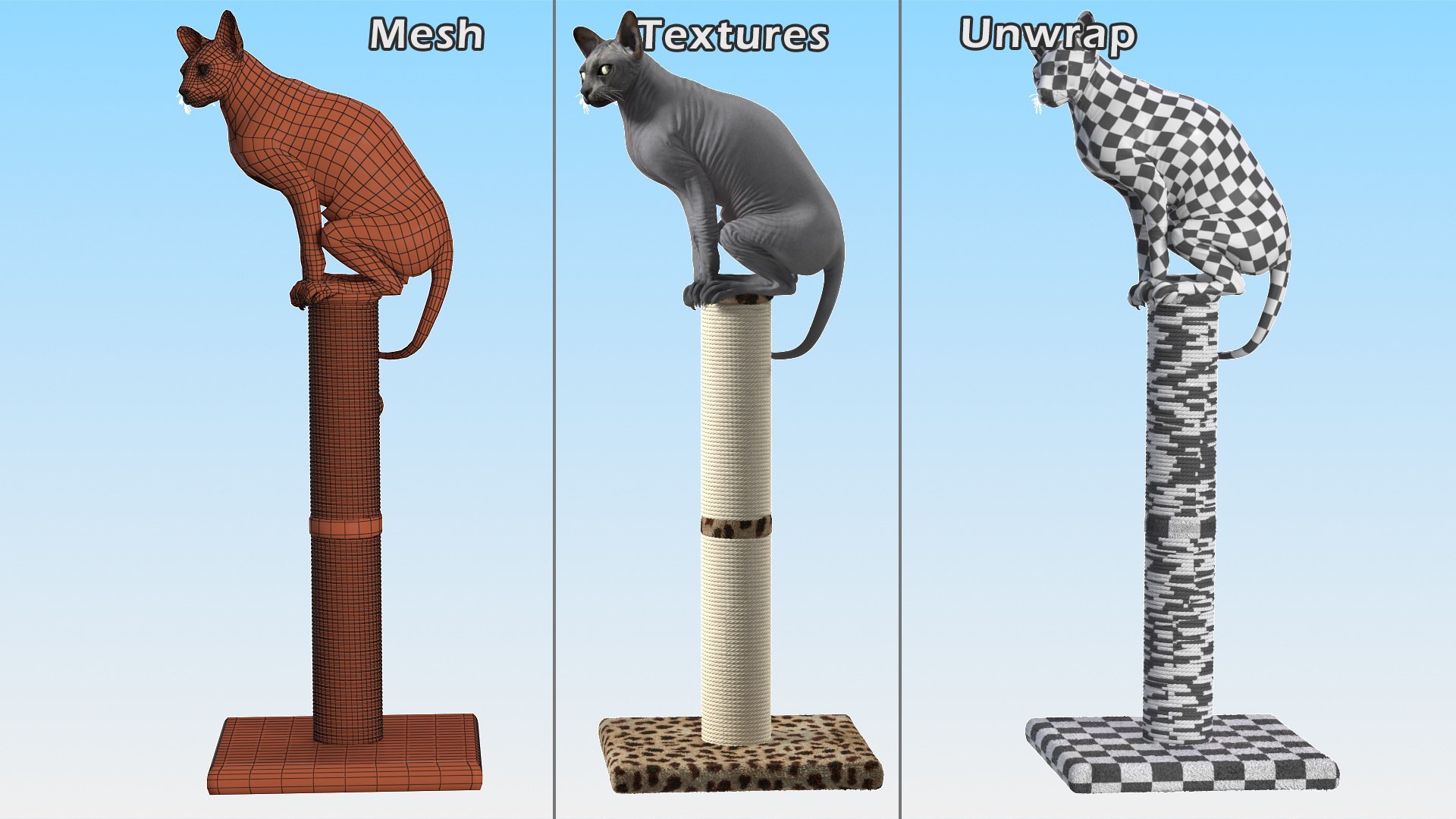Cat Sitting On A Scratching Post model - TurboSquid 1819375
