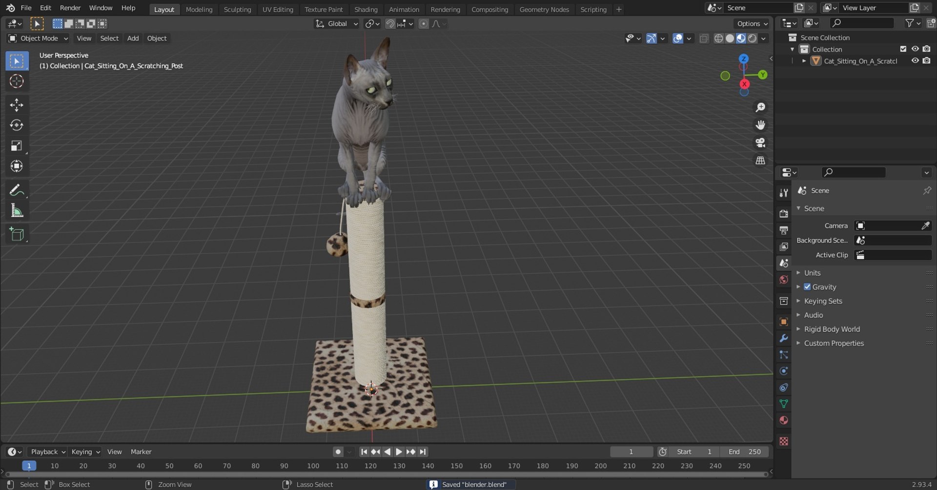 Cat Sitting On A Scratching Post model - TurboSquid 1819375