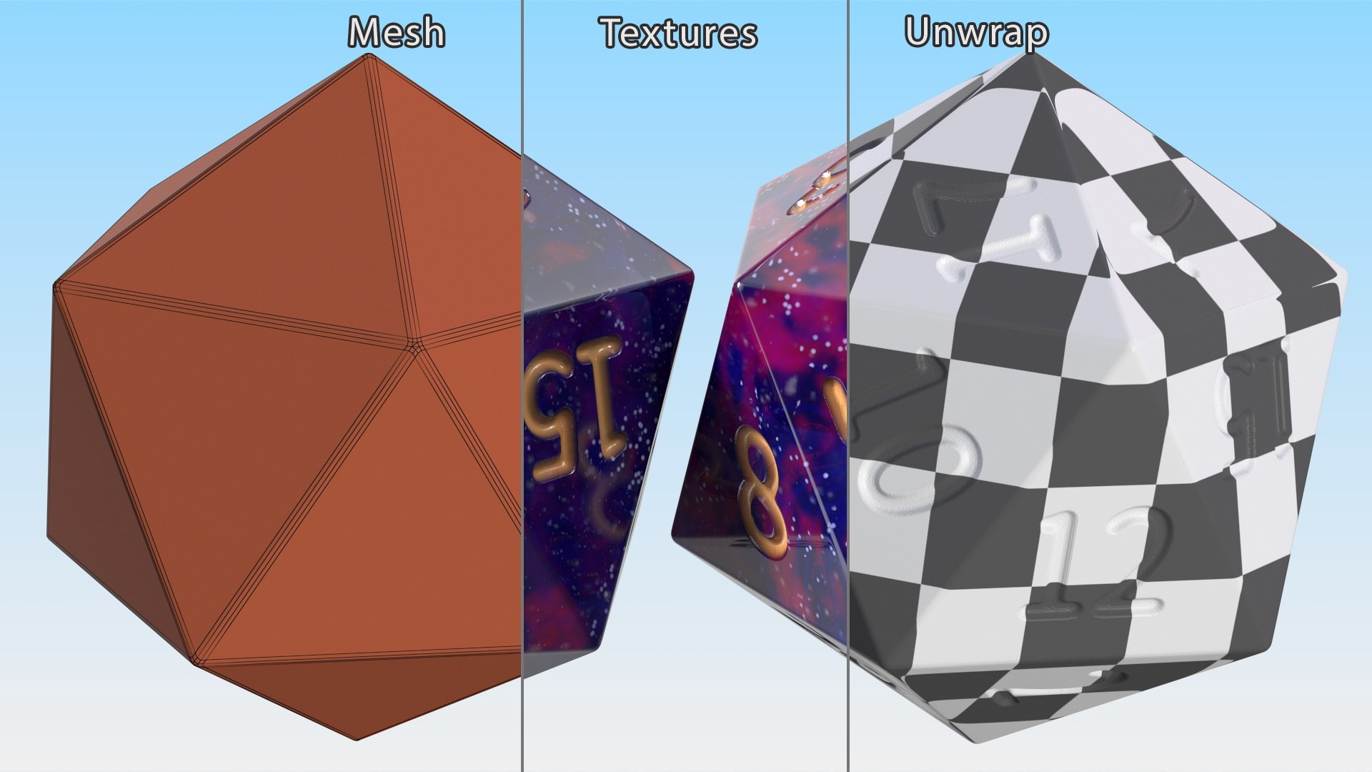 D20 DND Dice Cosmic Purple Blue 3D Model - TurboSquid 2141443