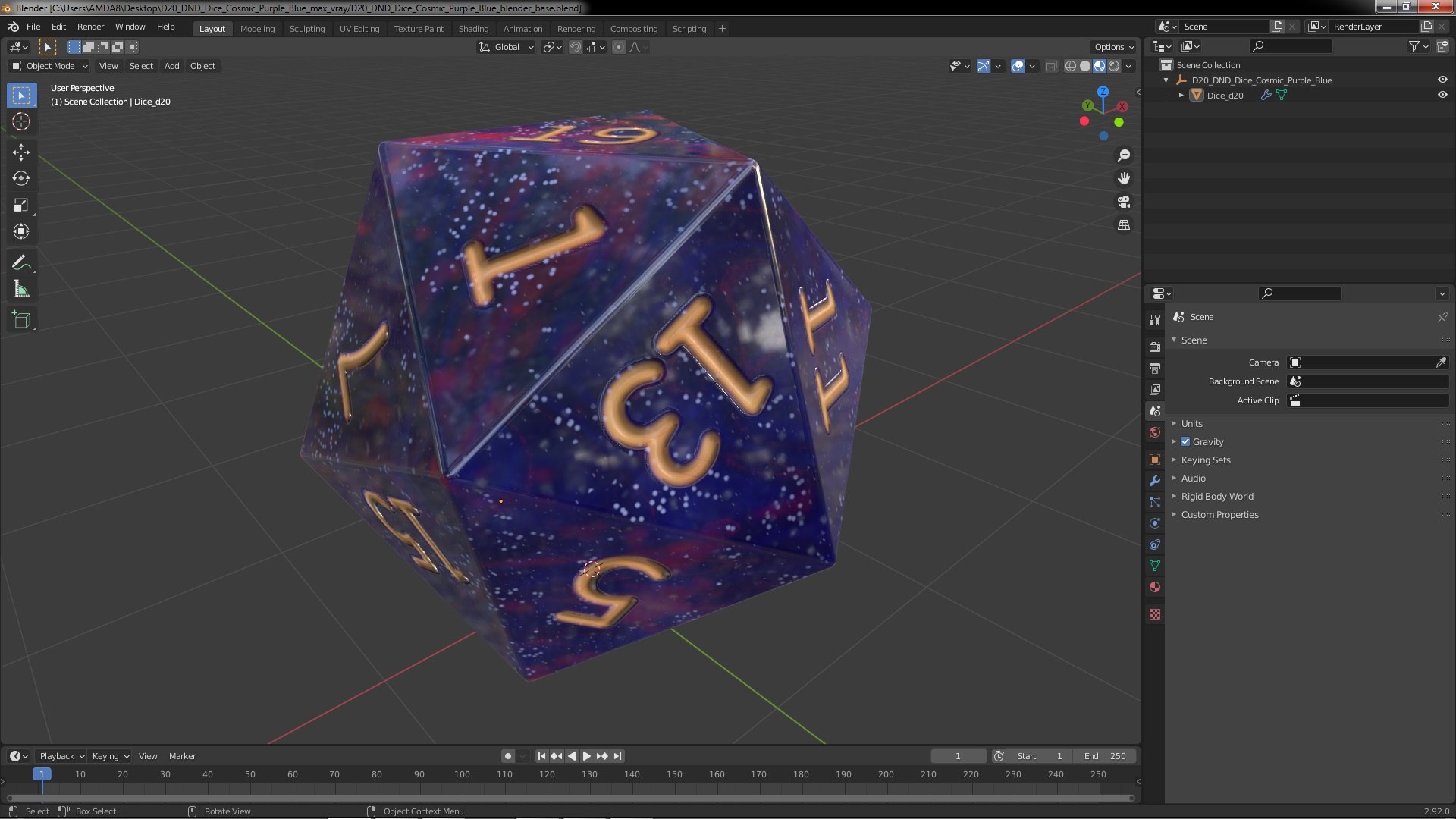 D20 DND Dice Cosmic Purple Blue 3D Model - TurboSquid 2141443