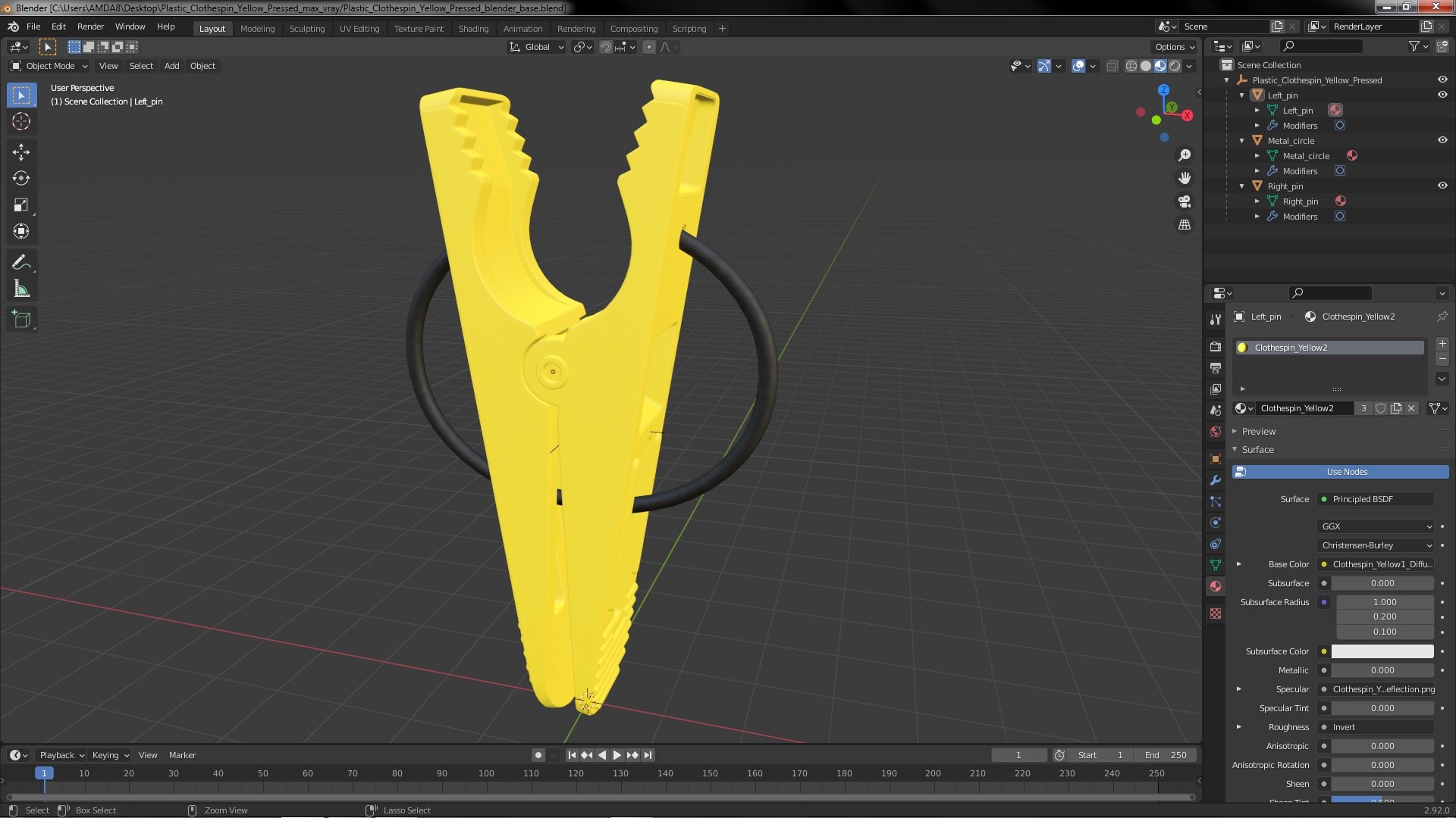 3D Plastic Clothespin Yellow Pressed model - TurboSquid 1922219