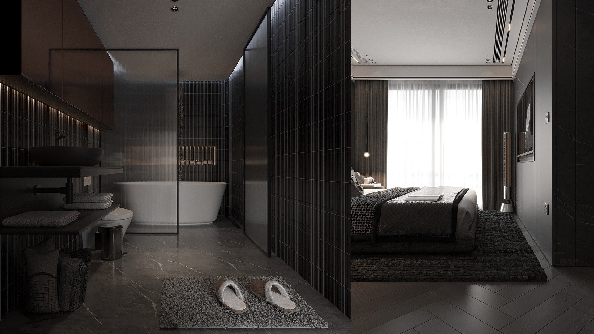 3D Dark Elegance Retreat - Master Bedroom - Sneechvn - MAX FBX OBJ SKP Simlab Collada Blender ...